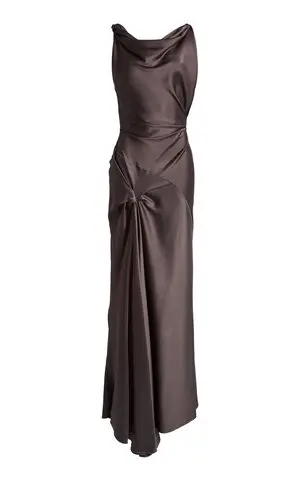 Victoria Beckham Posy Draped Satin Gown - Grey