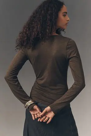 PILCRO Long-sleeve Cinched V-neck Top - Army