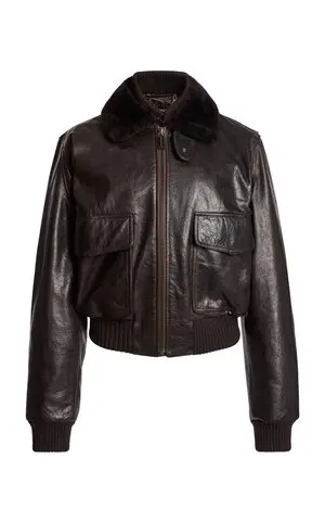 Victoria Beckham Leather Aviator Jacket - Black