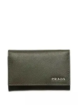 Prada Lettering Leather Key Case - Green