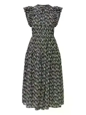 Ulla Johnson Kairi Ruffled Printed Midi Dress - Black