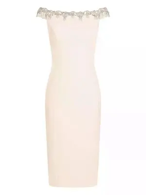 Jenny Packham Valorie Beaded Off-shoulder Midi Dress - Neutrals