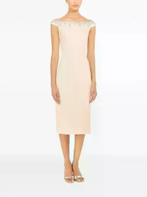 Jenny Packham Valorie Beaded Off-shoulder Midi Dress - Neutrals