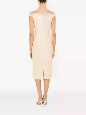 Jenny Packham Valorie Beaded Off-shoulder Midi Dress - Neutrals