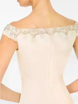 Jenny Packham Valorie Beaded Off-shoulder Midi Dress - Neutrals