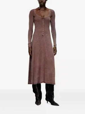 DIESEL® D-ley Midi Ribbed Buttoned Dress - Brown