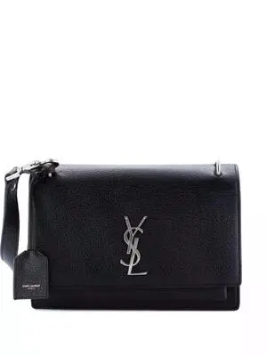 Saint Laurent Sunset Satchel Leather Medium Crossbody Bag - Black