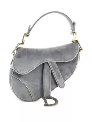 Dior Saddle Handbag Velvet With Crystals Mini Shoulder Bag - Blue