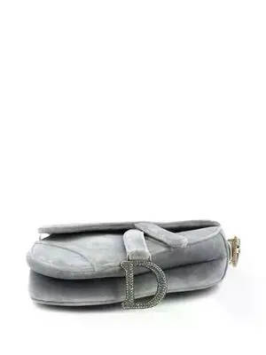 Dior Saddle Handbag Velvet With Crystals Mini Shoulder Bag - Blue