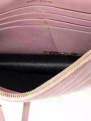 Saint Laurent Classic Monogram Wallet On Chain Matelasse Chevron Leather - Pink