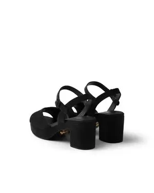 Prada Padded Suede Platform Sandals - Black
