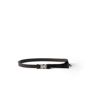 Prada Leather And Woven Nylon Tape Belt - Coffee