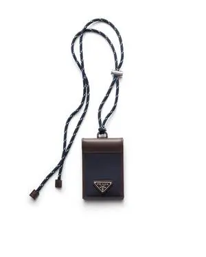 Prada Speedrock Re-nylon And Leather Card Holder With Strap - Navy