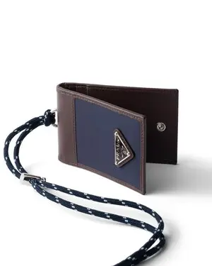 Prada Speedrock Re-nylon And Leather Card Holder With Strap - Navy