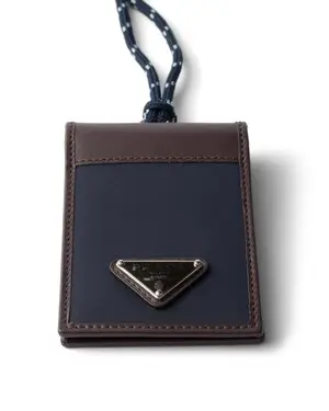 Prada Speedrock Re-nylon And Leather Card Holder With Strap - Navy