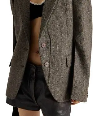 Prada Single-breasted Shetland Wool Chevron Jacket - Ebony
