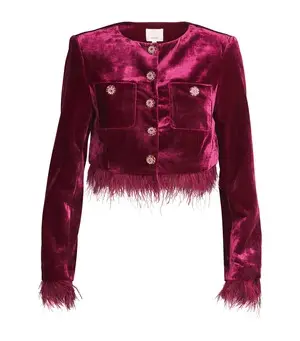 Cinq À Sept Velvet Evelina Feather-trimmed Jacket