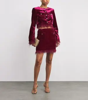 Cinq À Sept Velvet Evelina Feather-trimmed Jacket