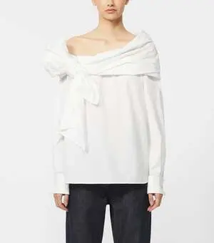 Max Mara Cotton Asymmetrical Bow Blouse