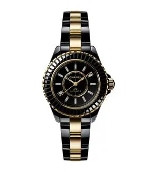 Chanel Yellow Gold, Ceramic And Diamond J12 Calibre 12.2 Watch - Black