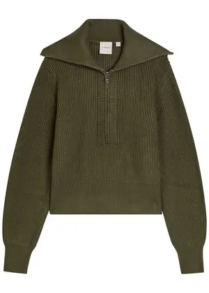 Varley Ribbed Half-zip Knit Sweatshirt - Olive