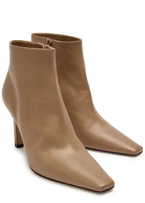 THE ROW Carla 80 Leather Ankle Boots - Beige