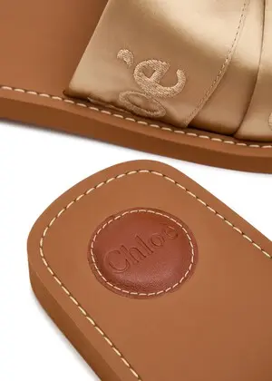 Chloé Woody Logo-embroidered Satin Sliders - Sand