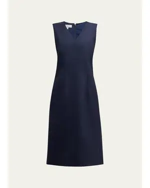 Lafayette 148 New York Sleeveless V-neck Stretch Wool Dress - Mdblue