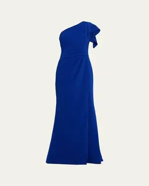 Rickie Freeman For Teri Jon Pleated One-shoulder Stretch Crepe Gown - Cobalt