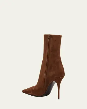 Saint Laurent 90mm Ashley Suede Ankle Booties - Dark Brown