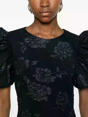 ROTATE BY BIRGER CHRISTENSEN Jacquard Puff-sleeved Midi Dress - Blue