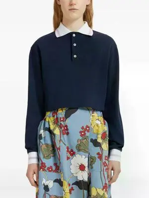 Marni Long-sleeve Striped-trim Polo Shirt - Blue