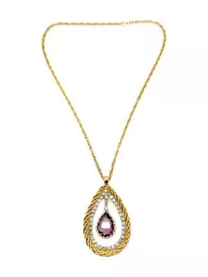 JENNIFER GIBSON JEWELLERY 1960s Amethyst Eye Chain Pendant Necklace - Gold