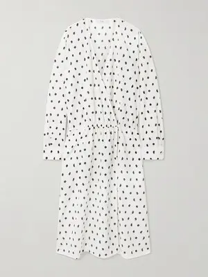 Tibi Polka-dot Crinkled-gauze Wrap Midi Dress - White