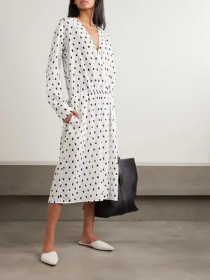 Tibi Polka-dot Crinkled-gauze Wrap Midi Dress