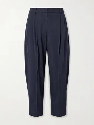 Stella McCartney Pleated Cropped Tapered Wool Pants - Blue