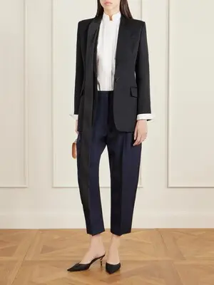 Stella McCartney Pleated Cropped Tapered Wool Pants - Blue