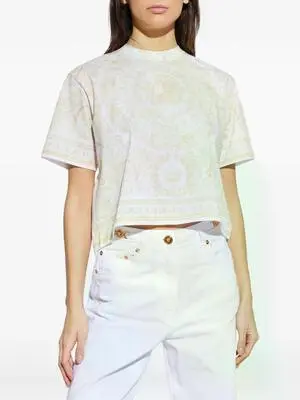 Versace Barocco Print Cotton Jersey Cropped T-shirt