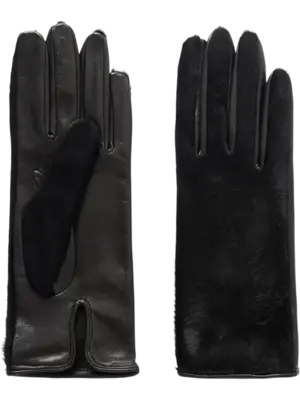 Nour Hammour Calf Hair And Leather Gloves - Black