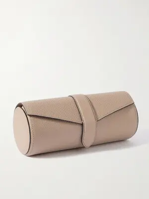 Smythson Panama Textured-leather Watch And Jewelry Roll - Gray