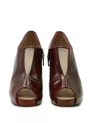 Fendi Burgundy Leather Peep-toe Ankle Boots With Side Zip