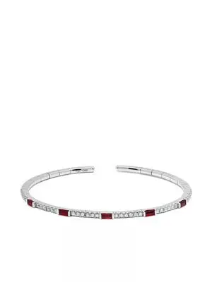 JEWELS AFICIONADO 18k White Gold Diamond And Ruby Cuff Bracelet - Silver