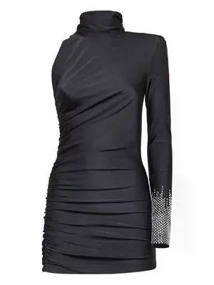 ALINA Rhinestone One-shoulder Gathered Dress