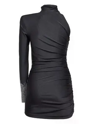 ALINA Rhinestone One-shoulder Gathered Dress
