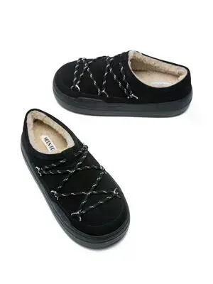Moon Boot Park Lace-detail Shearling Slippers - Black