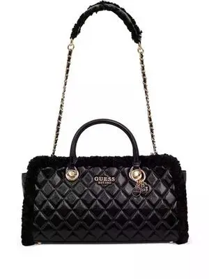 Guess Quilted Tote Bag With Faux-shearling Trim