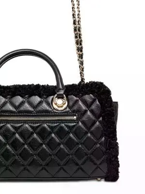 Guess Quilted Tote Bag With Faux-shearling Trim
