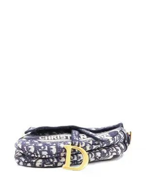 Dior Saddle Handbag Logo Embroidered Oblique Canvas Medium Shoulder Bag - Blue