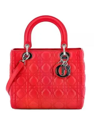 Dior Lady Bag Cannage Quilt Lambskin Medium Satchel - Red