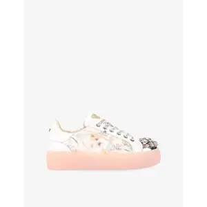 Kurt Geiger Crystal Embellished Leather Low Top Sneakers